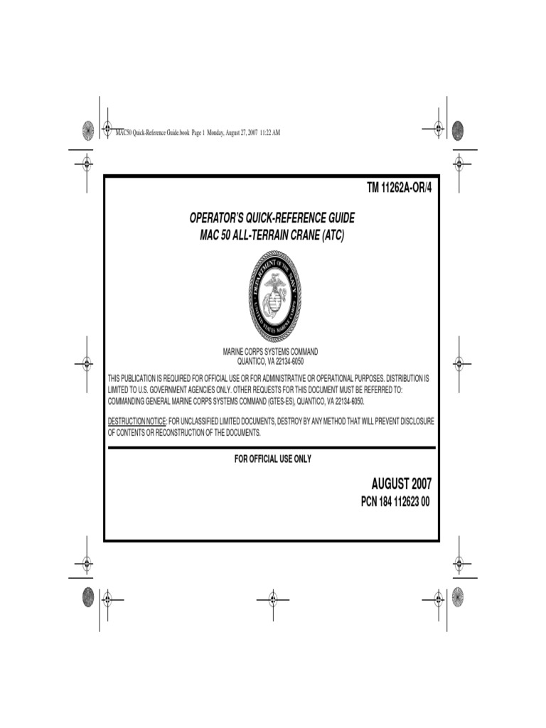 MAC 50 Crane Quick-Reference Guide | PDF | Crane (Machine) | Pump