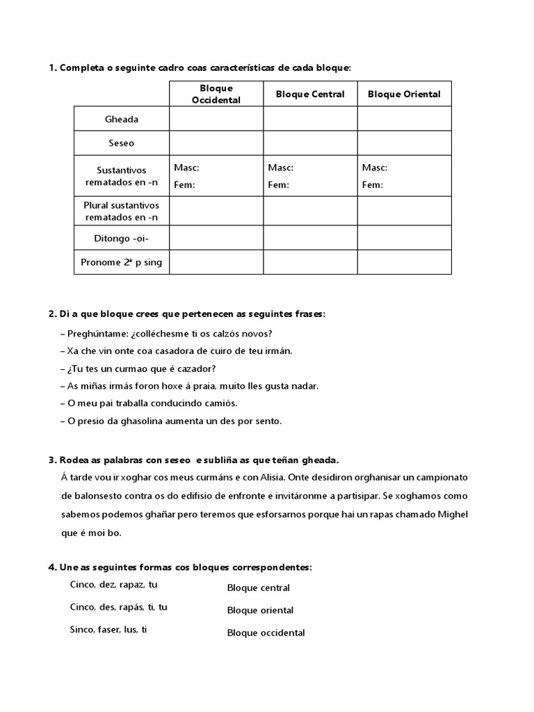 Ejercicios Galego | PDF