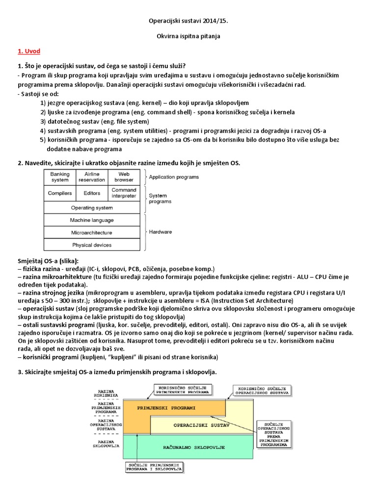 Operacijski Sustavi 2014 2015 Teorija 1.kolokvij | PDF