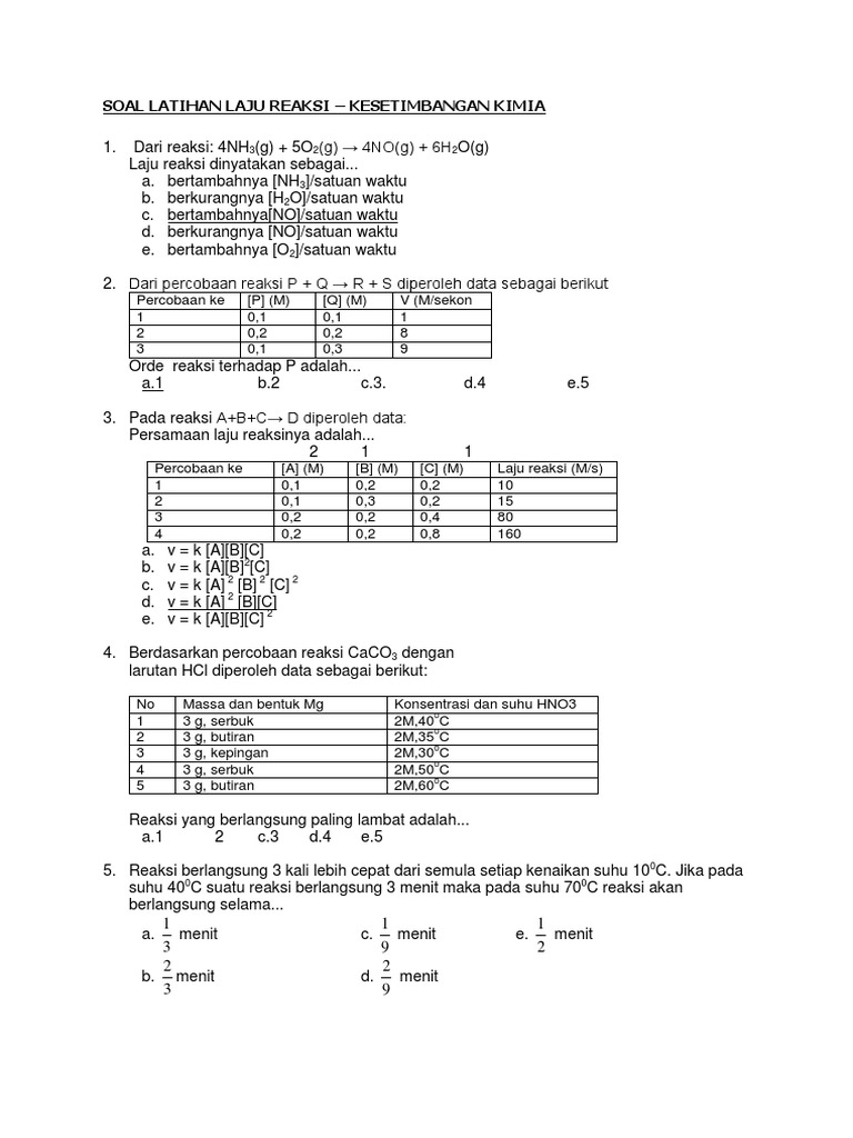 Soal Latihan Laju Reaksi Kesetimbangan Kimia | PDF