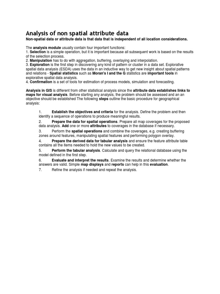 Analysis of Non Spatial Attribute Data | PDF