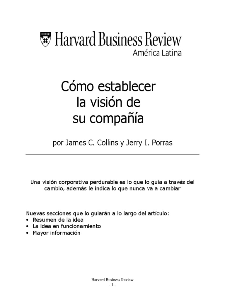 01 James C Collins & Jerry L Porras - Como Establecer La Vision de Su ...