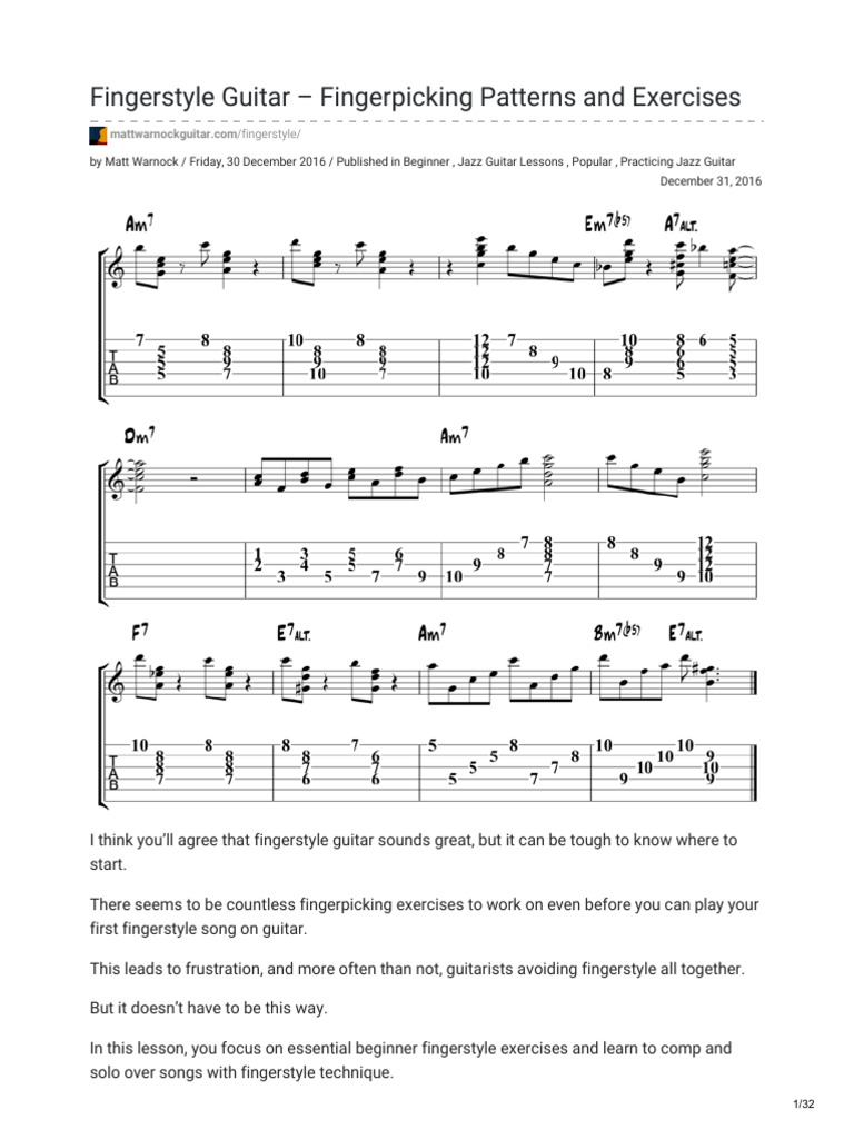 Fingerstyle Guitar Fingerpicking Patterns and Exercises | PDF | Bass ...