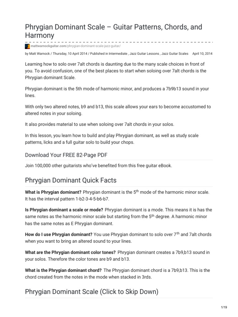 Phrygian Dominant Scale Guitar Patterns Chords and Harmony | PDF ...