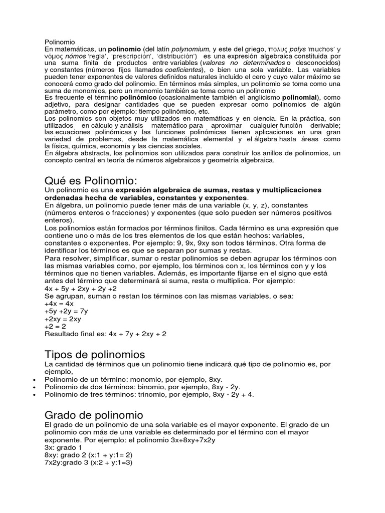 Polinomio | PDF | Polinomio | Álgebra abstracta