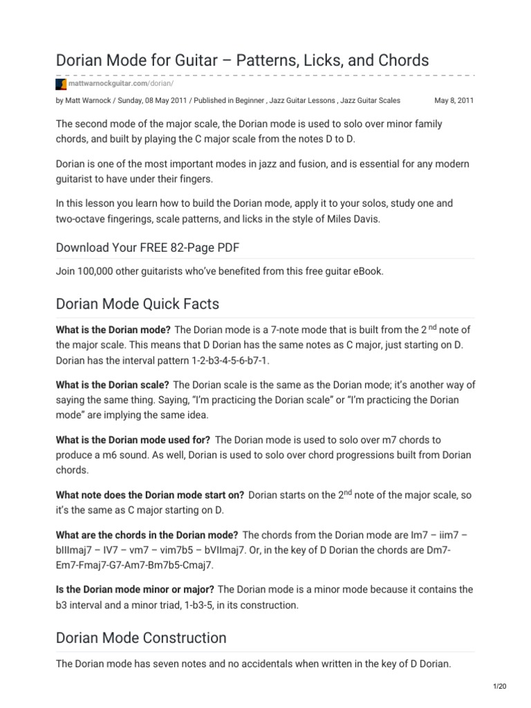 Dorian Mode For Guitar Patterns Licks and Chords | PDF | Mode (Music ...