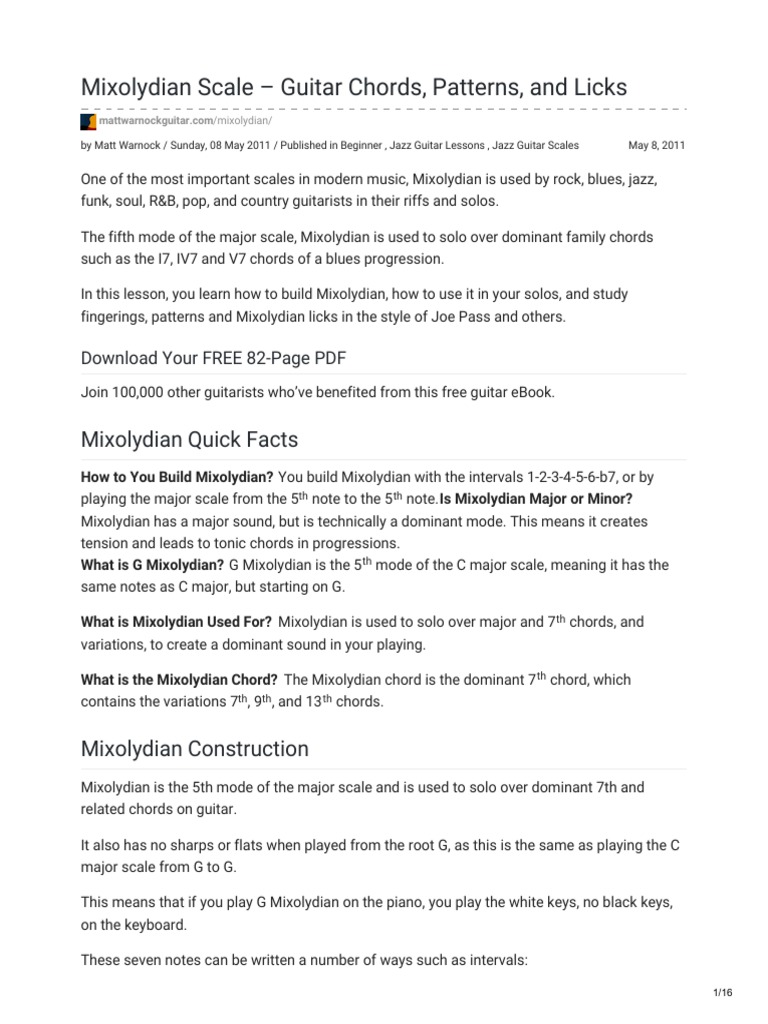 Mixolydian Scale Guitar Guide | PDF | Chord (Music) | Scale (Music)