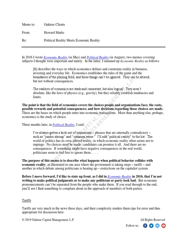Oaktree Capital Howard Marks Memo | PDF | Tariff | Capitalism