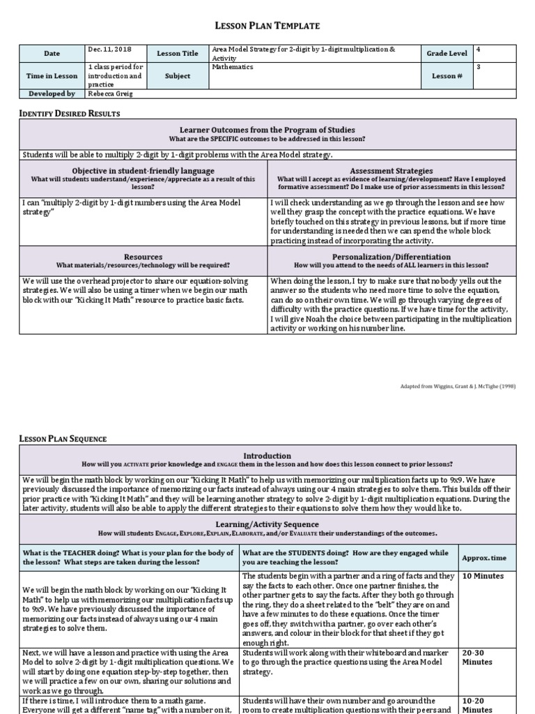 Area Model | PDF | Lesson Plan | Change