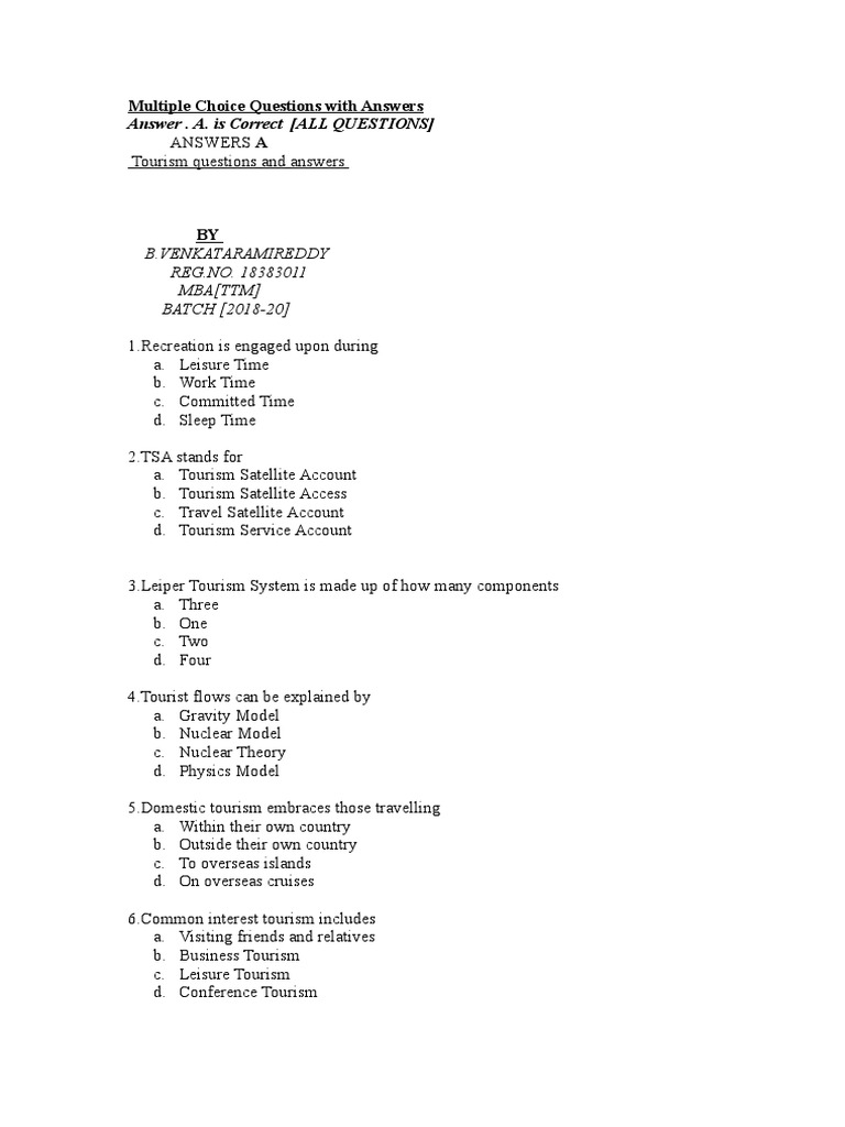 Tourism Quiz Questions and Answers | PDF | Tourism | Climate