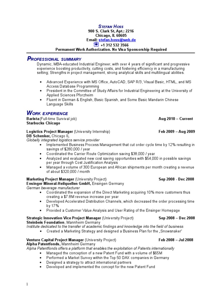 Stefan Hoss Resume | PDF | Mercedes Benz | Sap Se