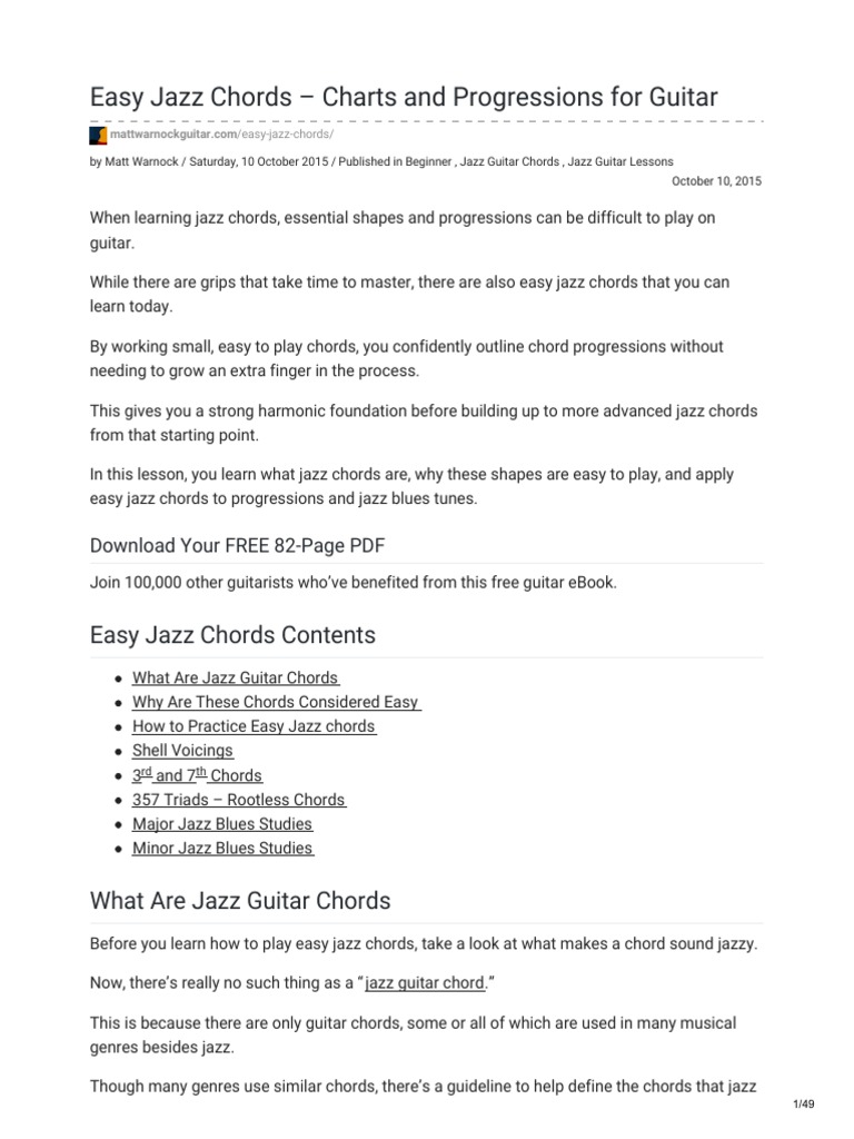 Easy Jazz Chords Charts and Progressions For Guitar | PDF | Chord ...