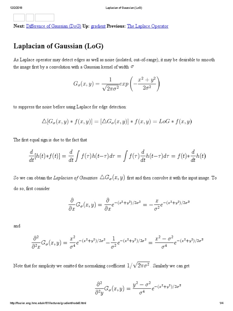 Laplacian of Gaussian (LoG) | PDF | Normal Distribution | Convolution