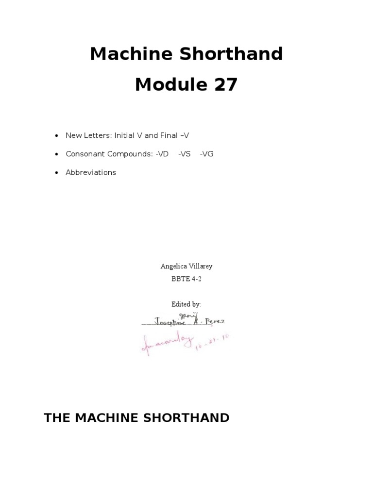 Machine Shorthand Lesson 27 Guide | PDF