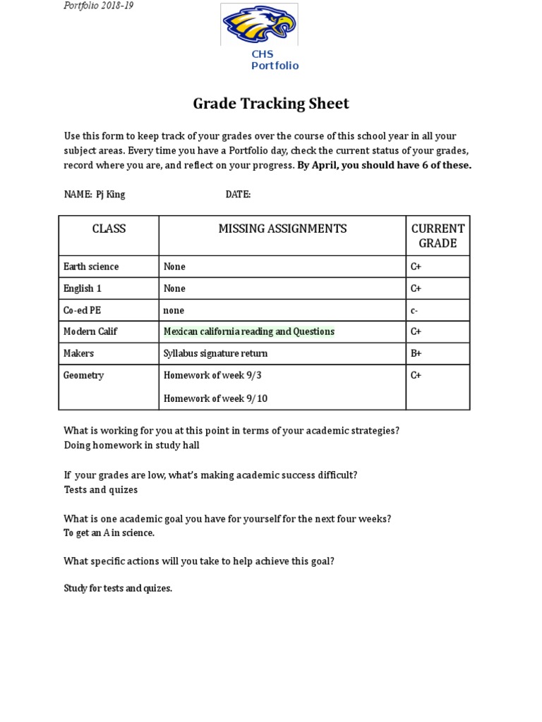 Grade Tracking Sheet | PDF | Career & Growth
