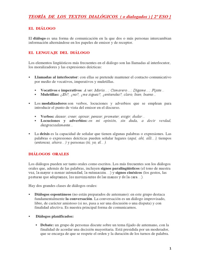 Teoría de Los Textos Dialógicos ( o Dialogados ) [Texto Para 2º Eso ...
