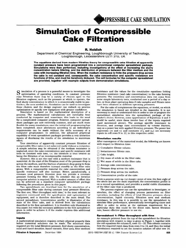 Simulation Compressible Cake Filtration PDF | PDF | Filtration ...
