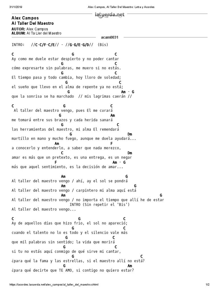 Alex Campos, Al Taller Del Maestro - Letra y Acordes | PDF | Ocio