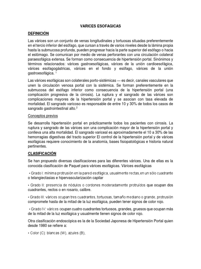 Varices esofágicas: anatomía, clasificación, patogenia e implicaciones ...