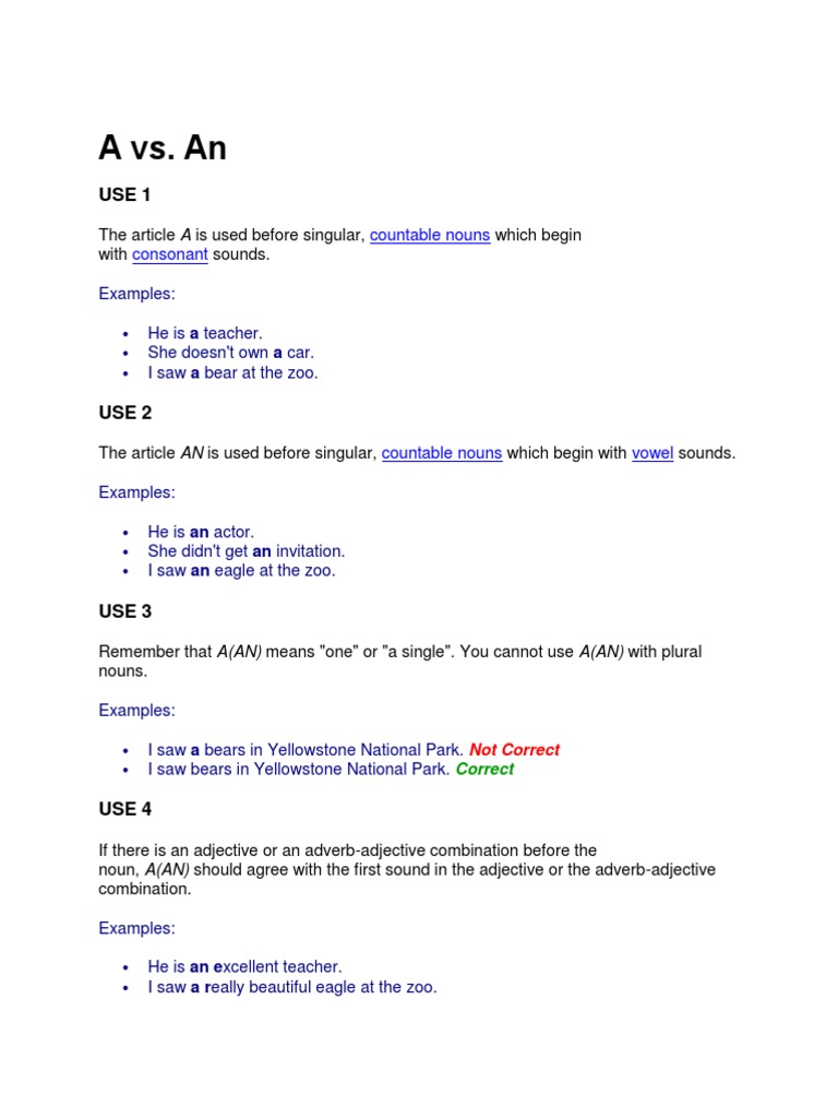 A Vs AN Vs THE English Articles | PDF | English Language | Grammatical ...