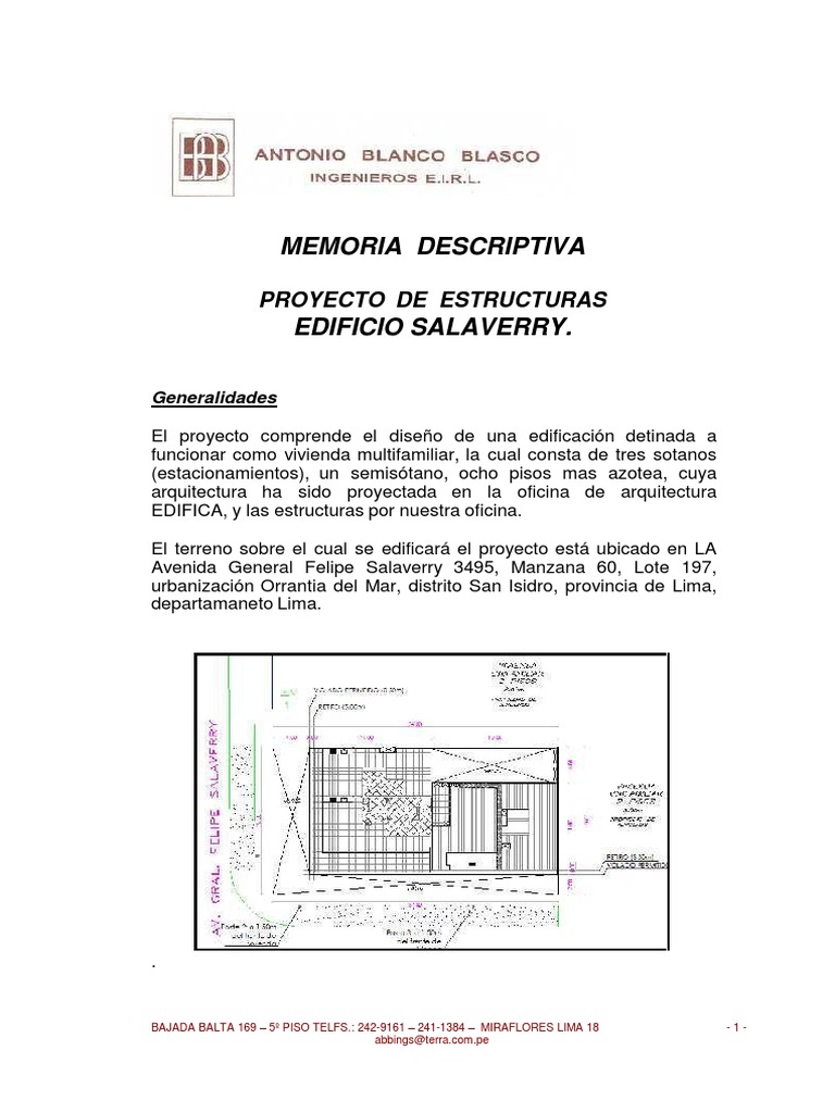 Memoria Descriptiva de Estructuras Edificio Salaverry | PDF | Fundación (Ingeniería) | Ingeniería