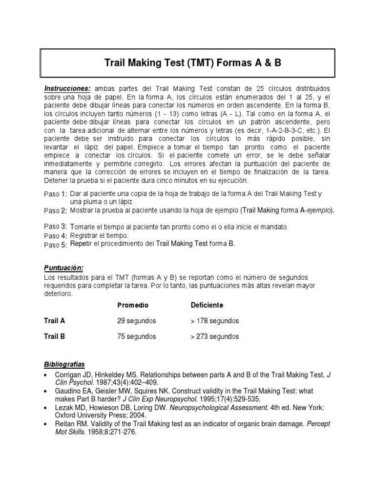 Trail Making Test | PDF