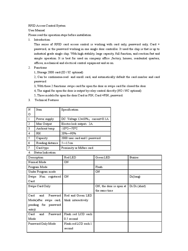 S1 Access Control User Manual | PDF | Access Control | Radio Frequency ...