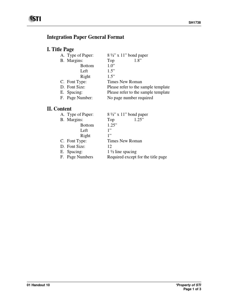 Integration Paper General Format I. Title Page | PDF | Times New Roman ...