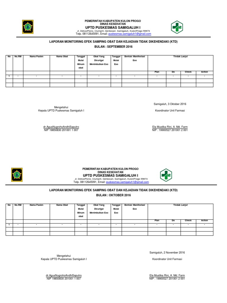 Form Tindak Lanjut Monitoring Efek Samping Obat Dan KTD | PDF