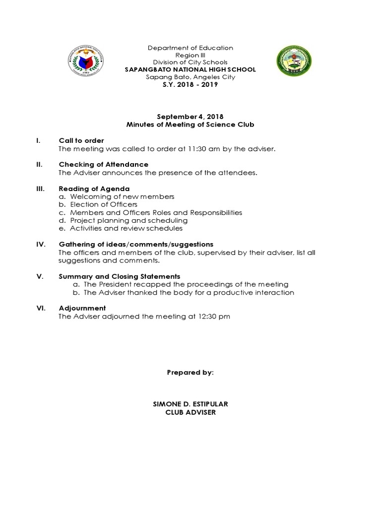 Minutes of Meeting SCIENCE CLUB | PDF | Government
