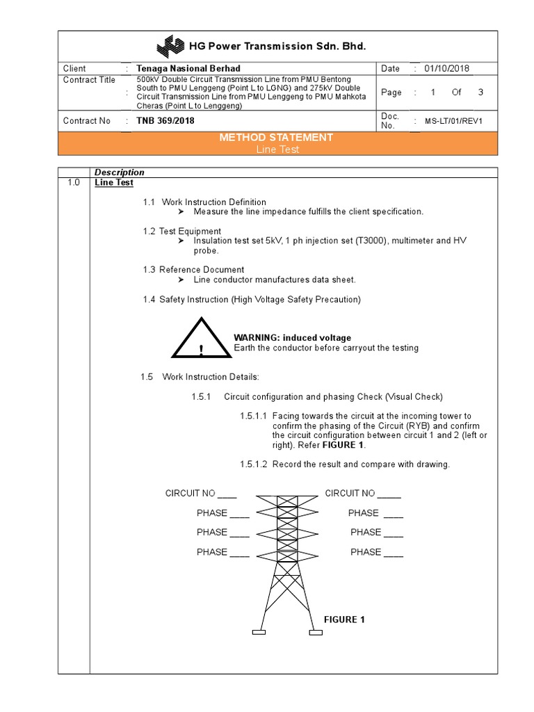 HG Power Transmission Sdn. BHD.: Method Statement | PDF | Electric ...