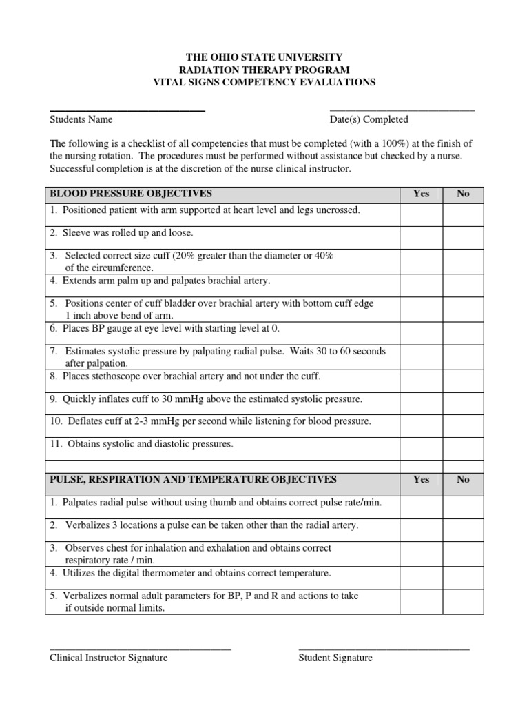 Vital Signs Competency Evaluation | PDF | Blood Pressure | Pulse