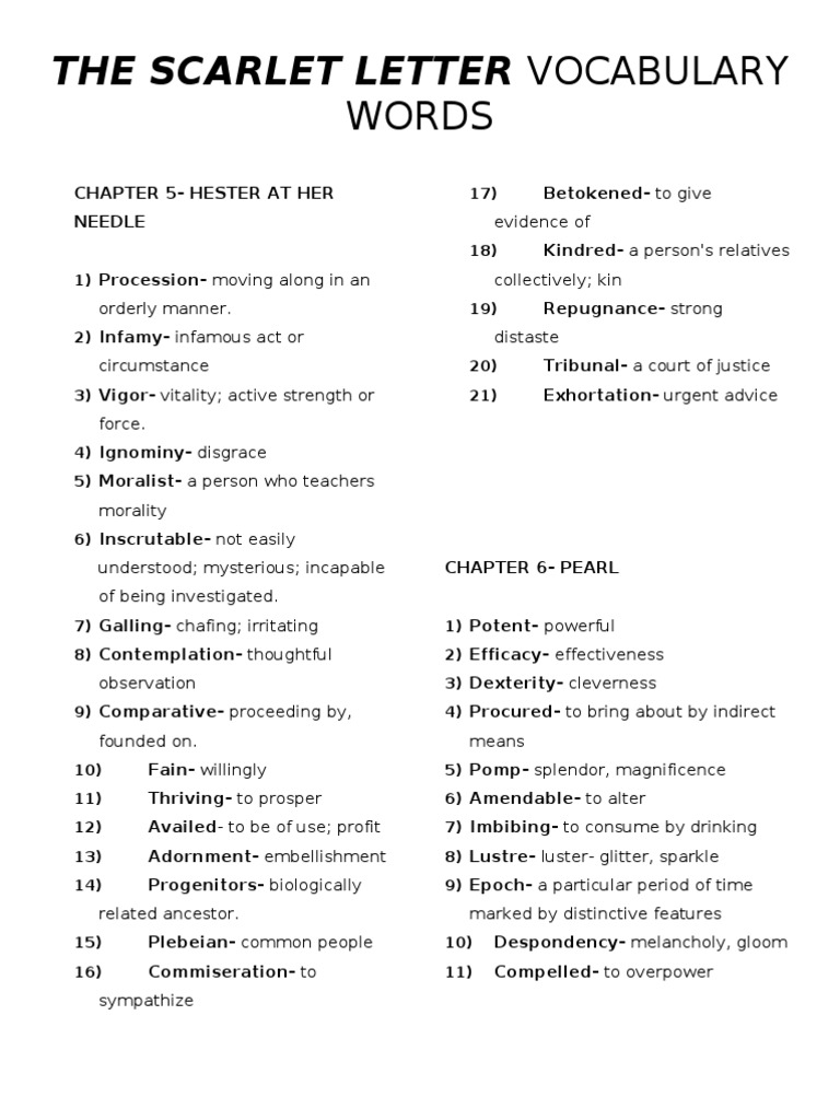 The Scarlet Letter Vocabulary Words | PDF | Heraldry