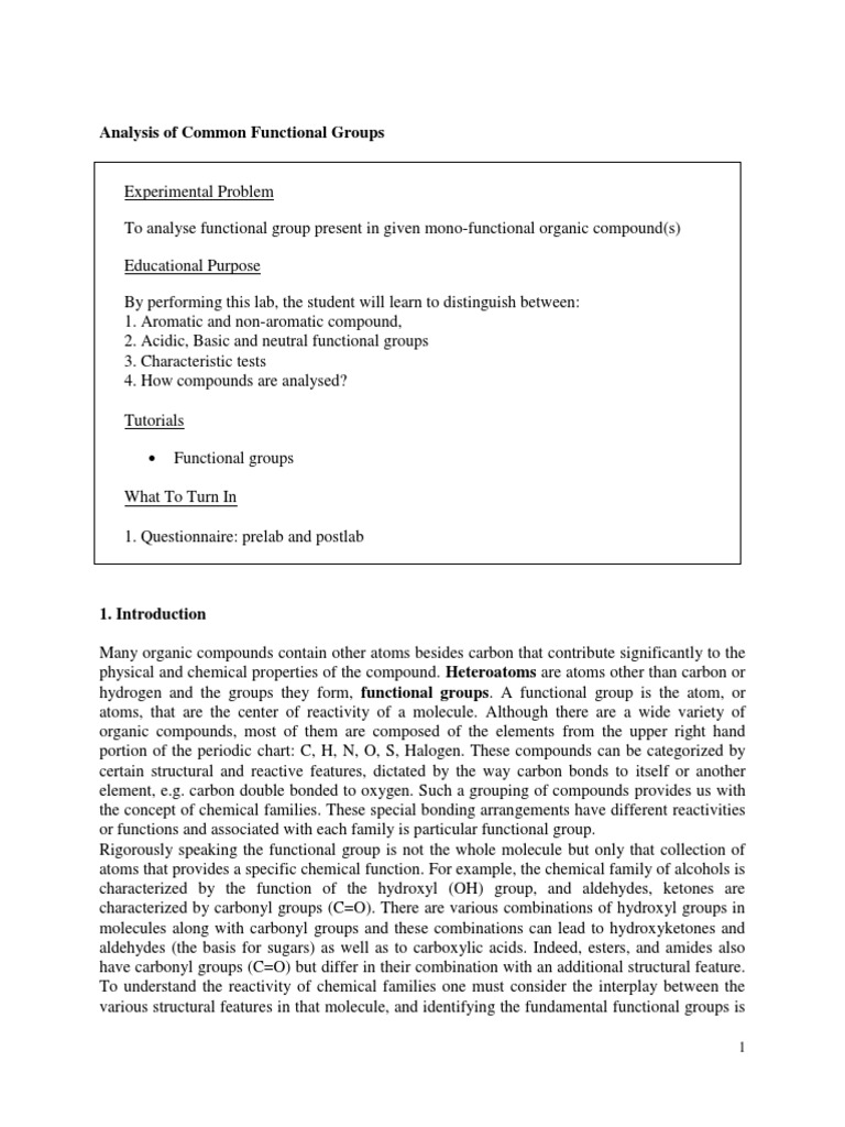 Analysis of Functional Groups | PDF | Amine | Functional Group