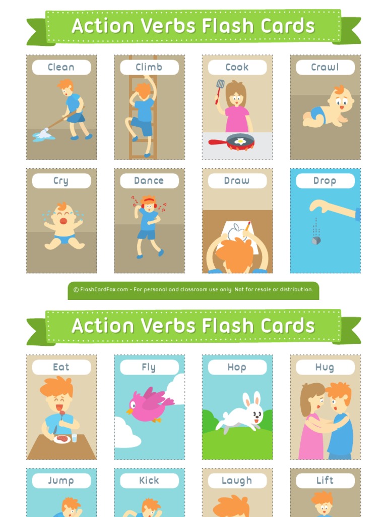 Action Verbs Flash Cards 2x3 PDF | PDF