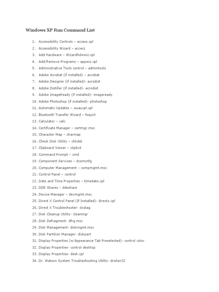 Windows XP - 7 Run Command List | PDF | Windows 7 | Microsoft Windows