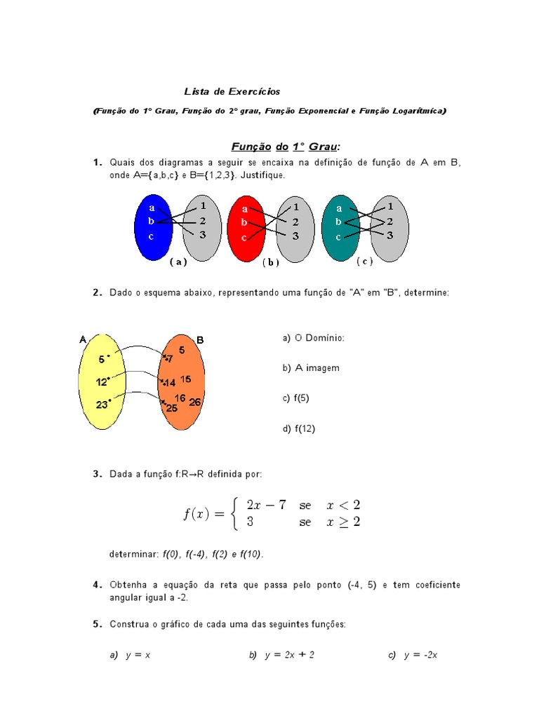 Exercícios Funções | Função (Matemática) | Equações