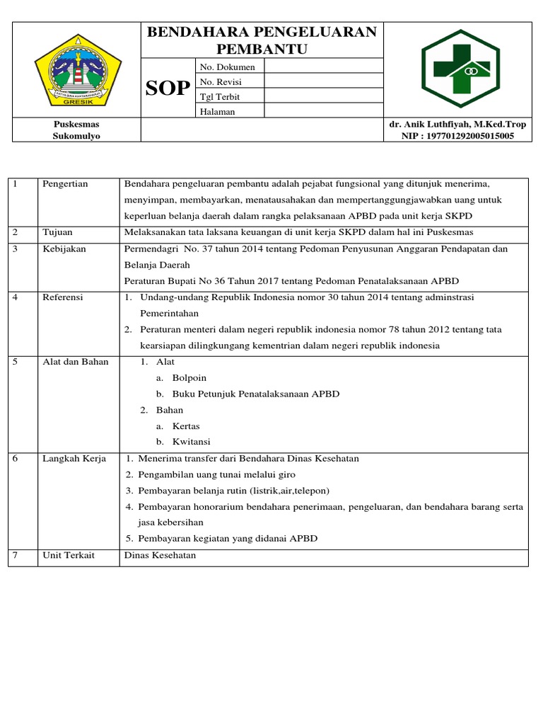 SOP Bendahara Pengeluaran | PDF