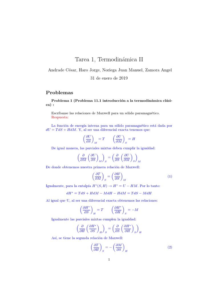 Termo 2 Tarea 1 | PDF | Física Matemática | Física
