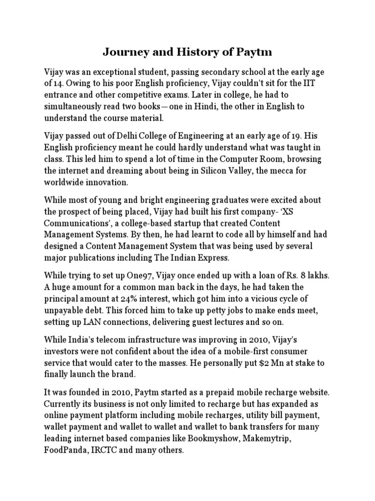 Journey and History of Paytm | PDF | Service Industries | Investing