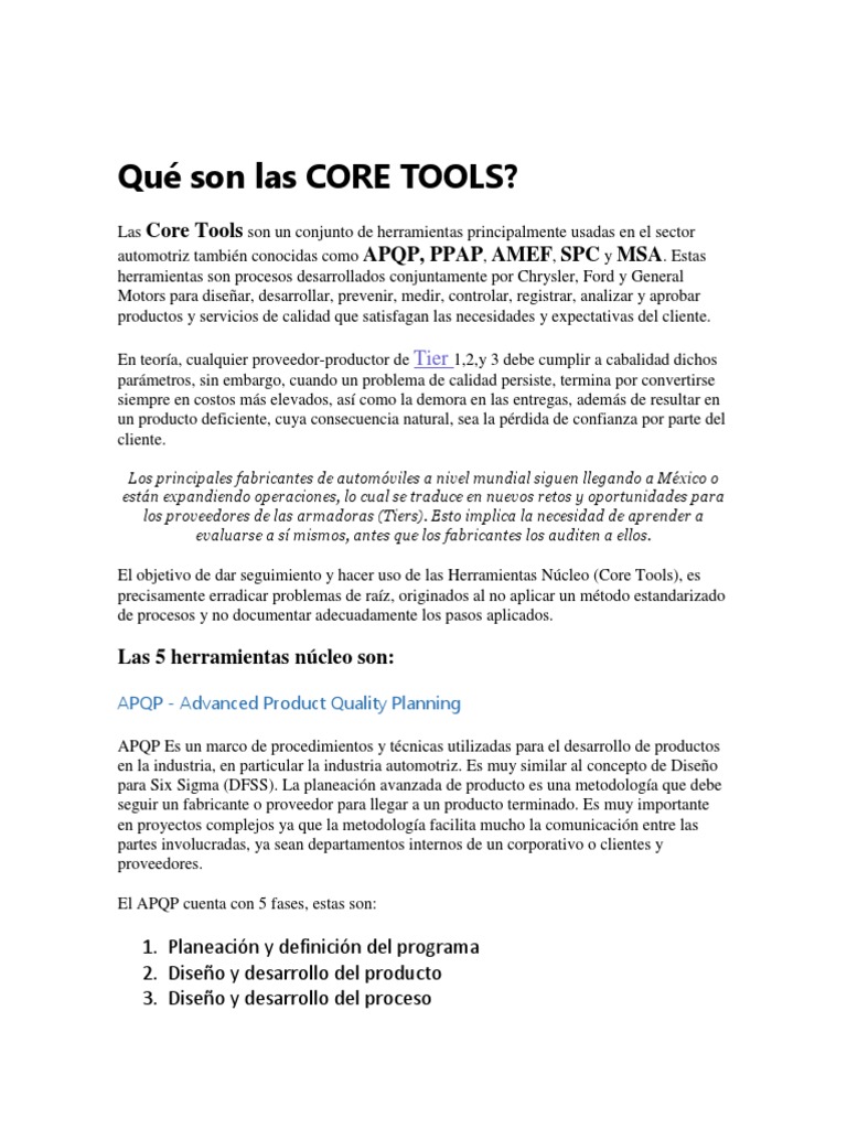 Core Tools | PDF | Calidad (comercial) | Diseño