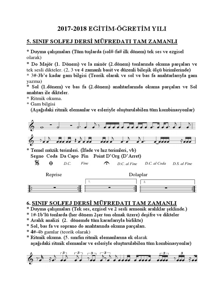 Ortaokul Solfej Müfredat 1 | PDF
