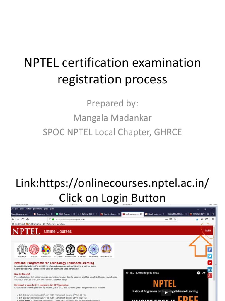 NPTEL Certification Examination Registration Process: Prepared By ...