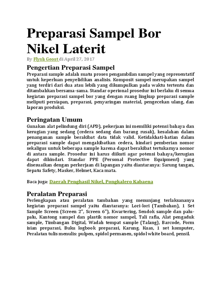Preparasi Sampel Bor Nikel Laterit | PDF