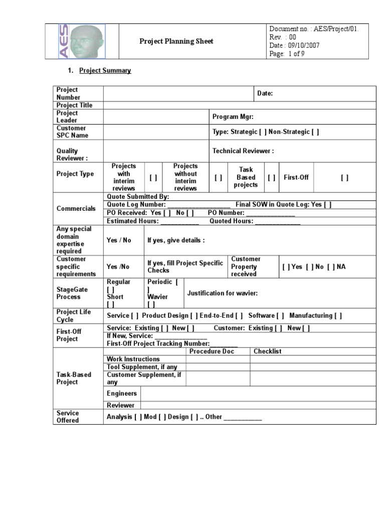 Project Planning Sheet | PDF | Project Management | Specification ...