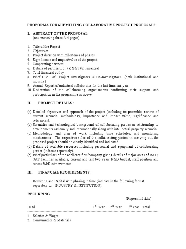 Proforma For Submitting Collaborative Project Proposals: 1. Abstract of ...