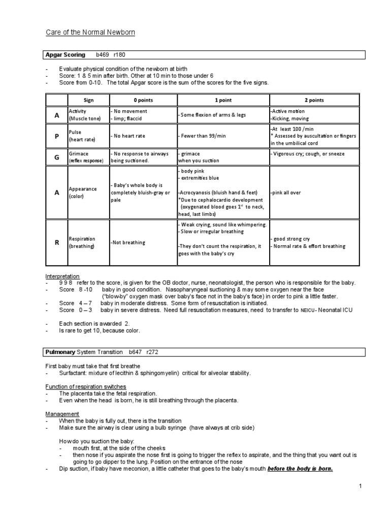 Care of The Normal Newborn: Apgar Scoring b469 r180 | PDF | Breast Milk ...