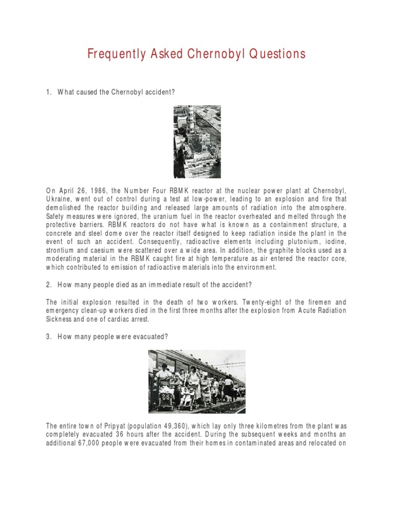 Frequently Asked Chernobyl Questions | PDF | Chernobyl Disaster ...