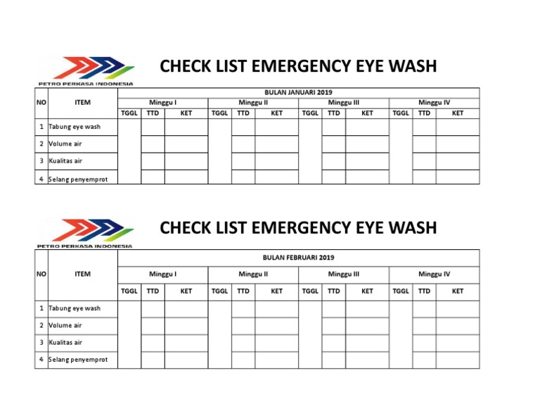 Check List Emergency Eye Wash | PDF