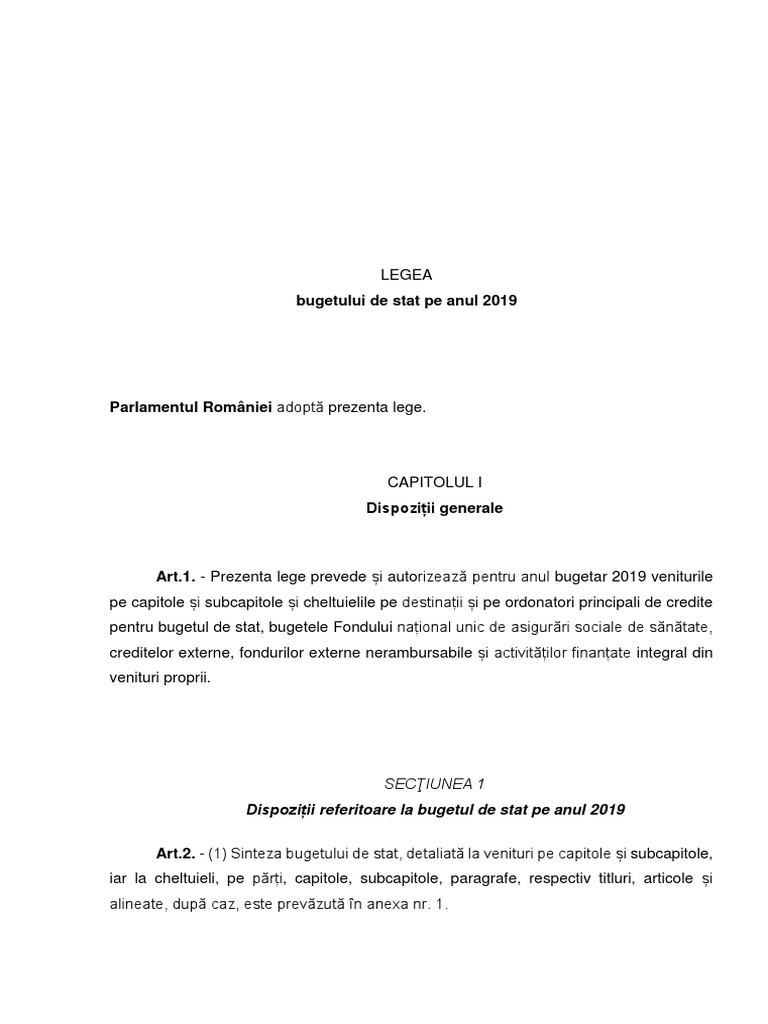 Proiect Lege Buget 2019 | PDF